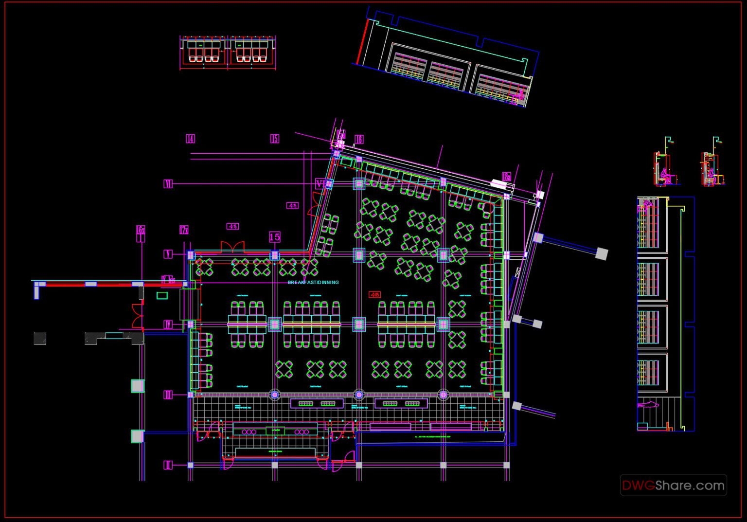 Hotel Entrance Floor Dining Room Layout AutoCAD File DWG