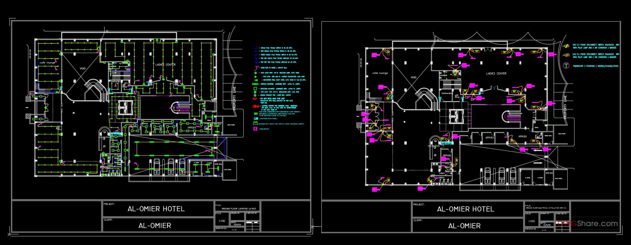 Hotel Ground Floor Lighting and Power Layout Plan AutoCAD File DWG