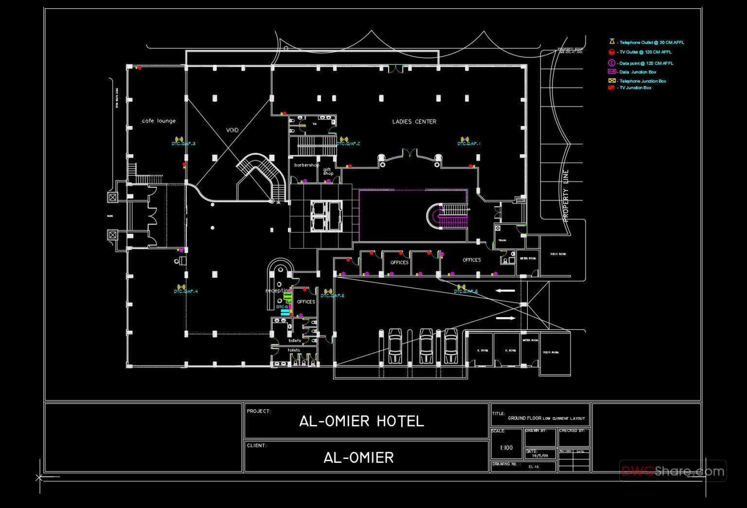 Hotel Ground Floor Lighting and Power Layout Plan AutoCAD File DWG
