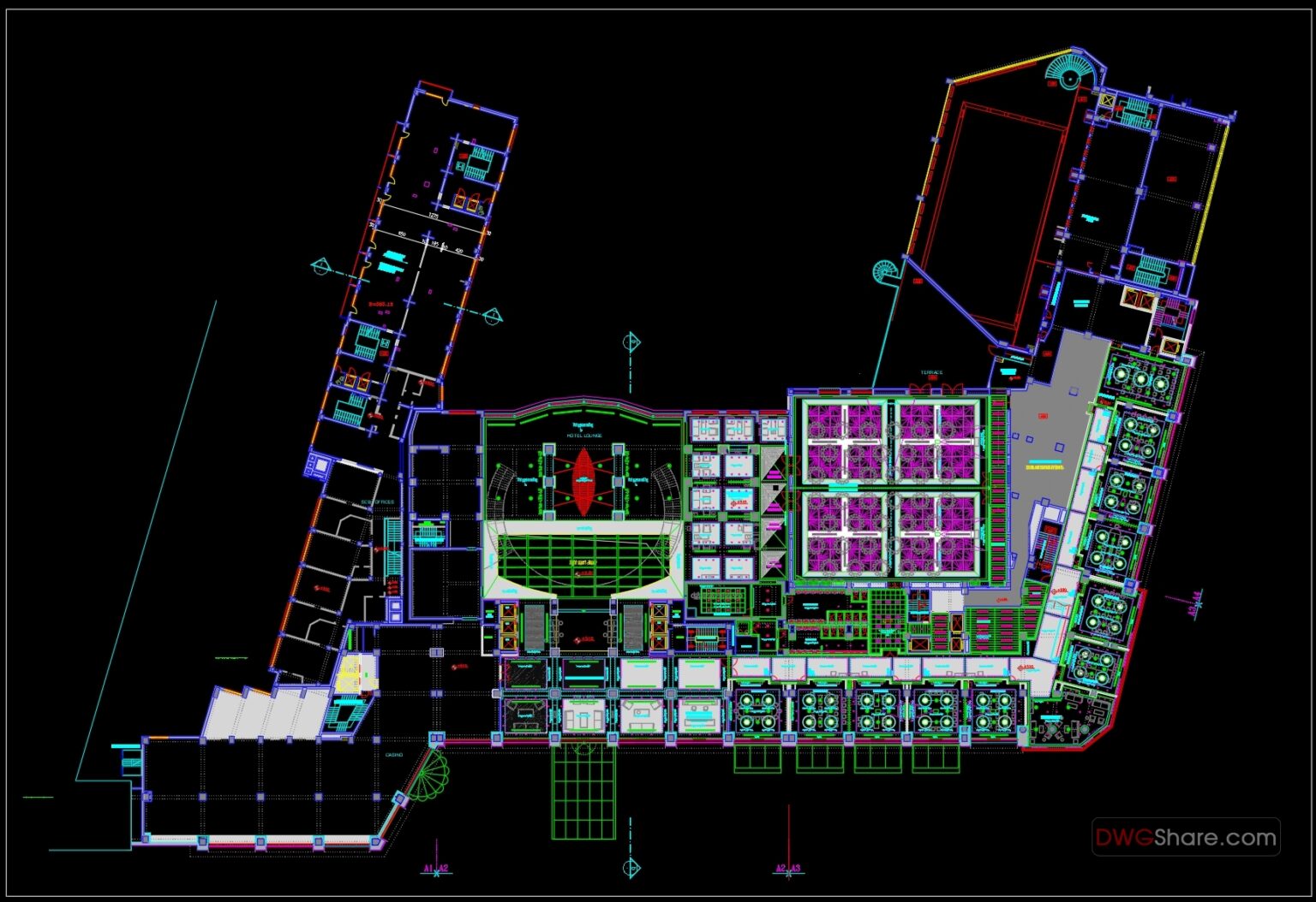 Hotel Mezzanine Floor General Ceiling Layout AutoCAD File DWG