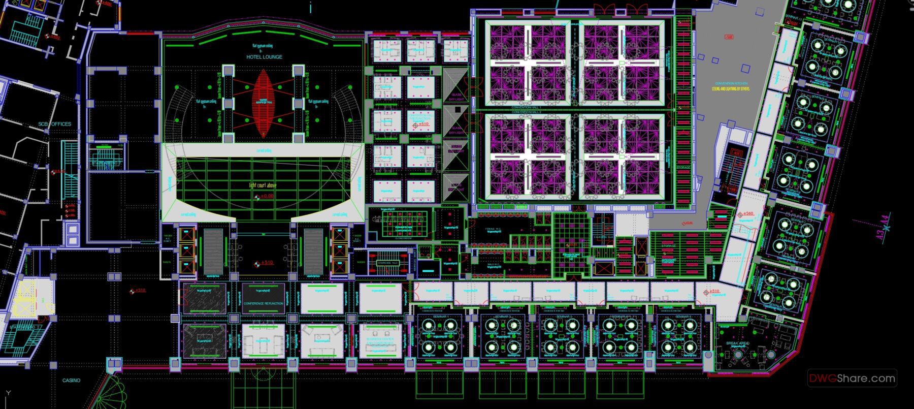 Hotel Mezzanine Floor General Ceiling Layout AutoCAD File DWG