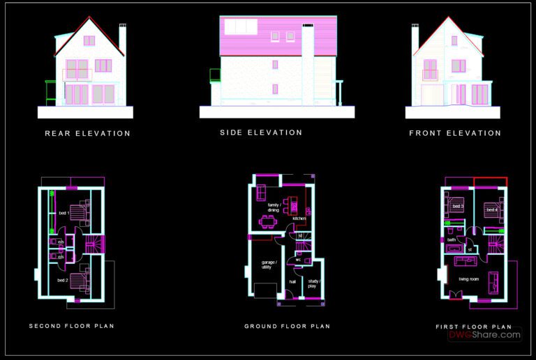 North American Style House AutoCAD File Free Download