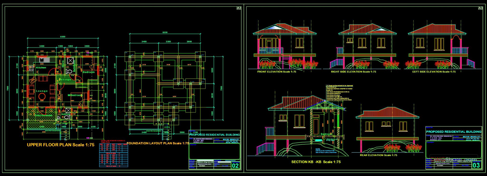 Residential Building Plan Elevation and Sections Details AutoCAD File DWG