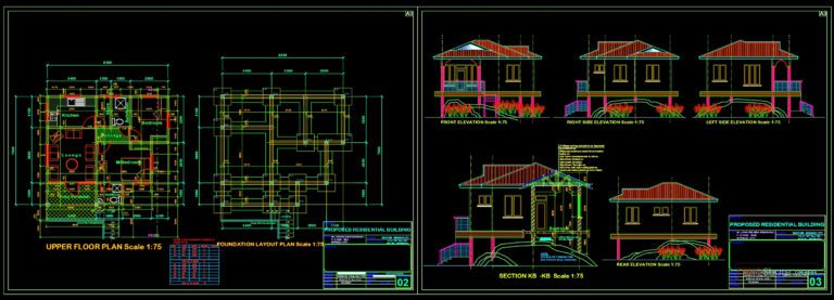 Residential Building Plan Elevation and Sections Details AutoCAD File DWG