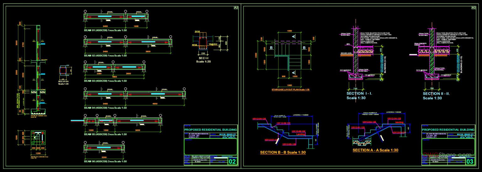 Residential Building Plan Elevation and Sections Details AutoCAD File DWG