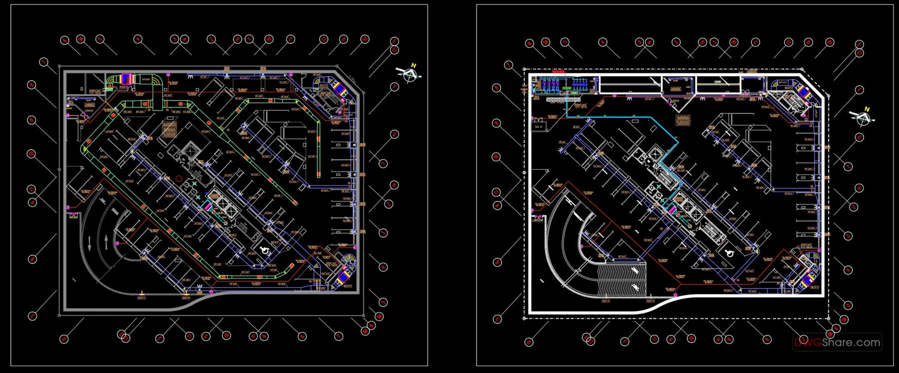 Residential Tower HVAC Basement and Floors Plans AutoCAD File DWG
