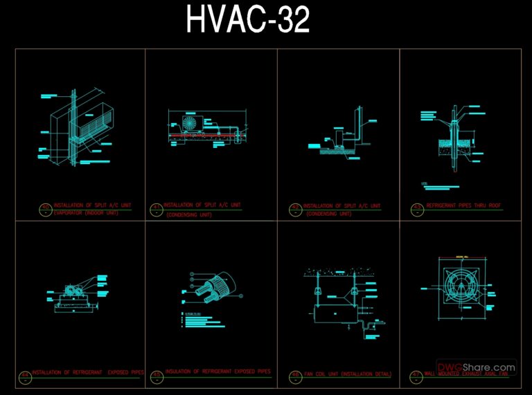 Residential Tower HVAC Installation Details AutoCAD File DWG