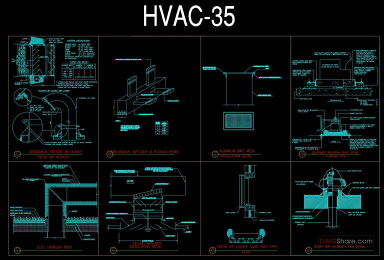 Residential Tower HVAC Installation Details AutoCAD File DWG