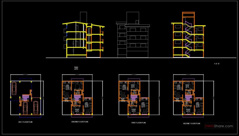 Row House Design Plans and Elevations AutoCAD File DWG