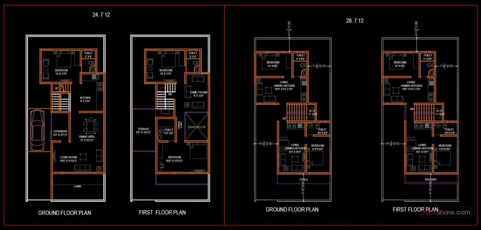 Row House Design Plans and Elevations AutoCAD File DWG