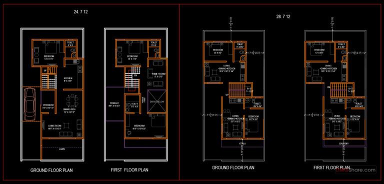 Row House Design Plans and Elevations AutoCAD File DWG
