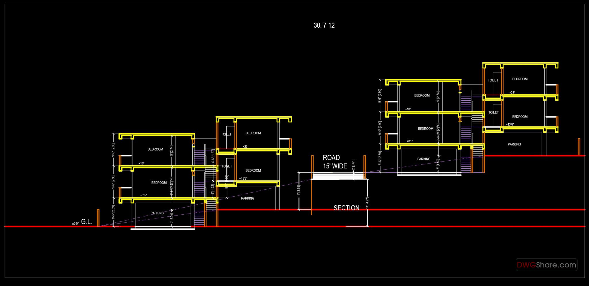 Row House Design Plans and Elevations AutoCAD File DWG