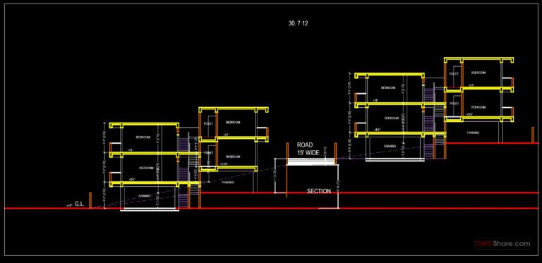 Row House Design Plans and Elevations AutoCAD File DWG