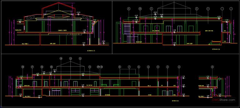 Seminar Hall Layout Plan and Elevations AutoCAD File DWG