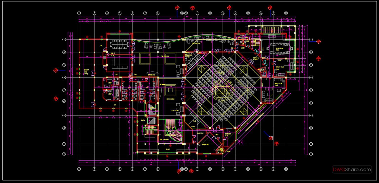 Seminar Hall Layout Plan and Elevations AutoCAD File DWG