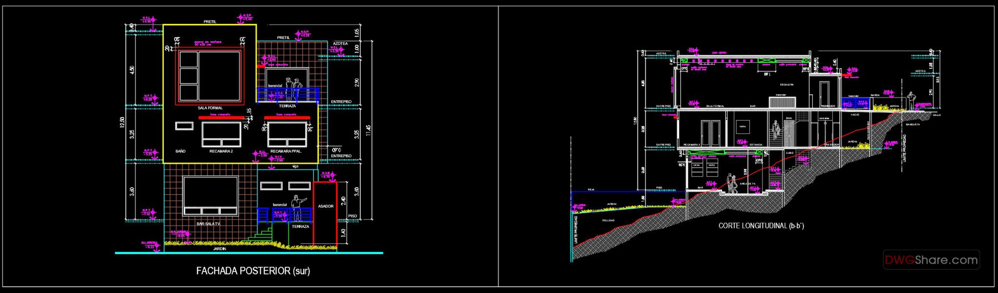 Three Levels House 20X11m AutoCAD File Free Download