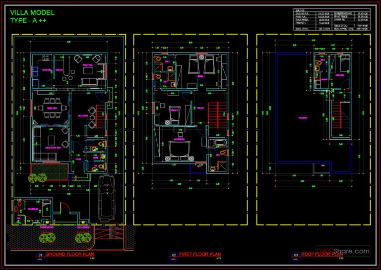 Townhouse Villa Model type A AutoCAD File Free Download