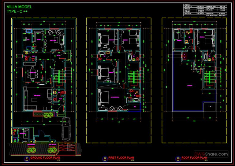Townhouse Villa Model type C AutoCAD File Free Download