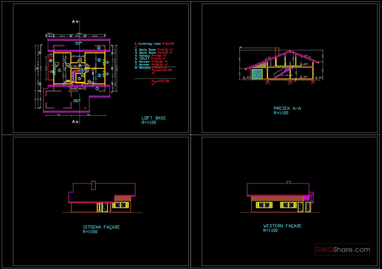 Wooden House 143 msq AutoCAD File Free Download