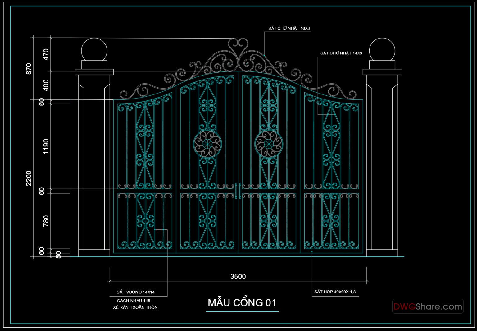 103.Gate design AutoCAD blocks free download