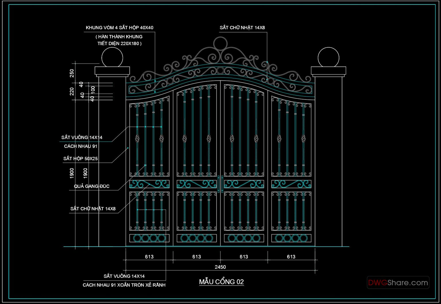 103.Gate design AutoCAD blocks free download