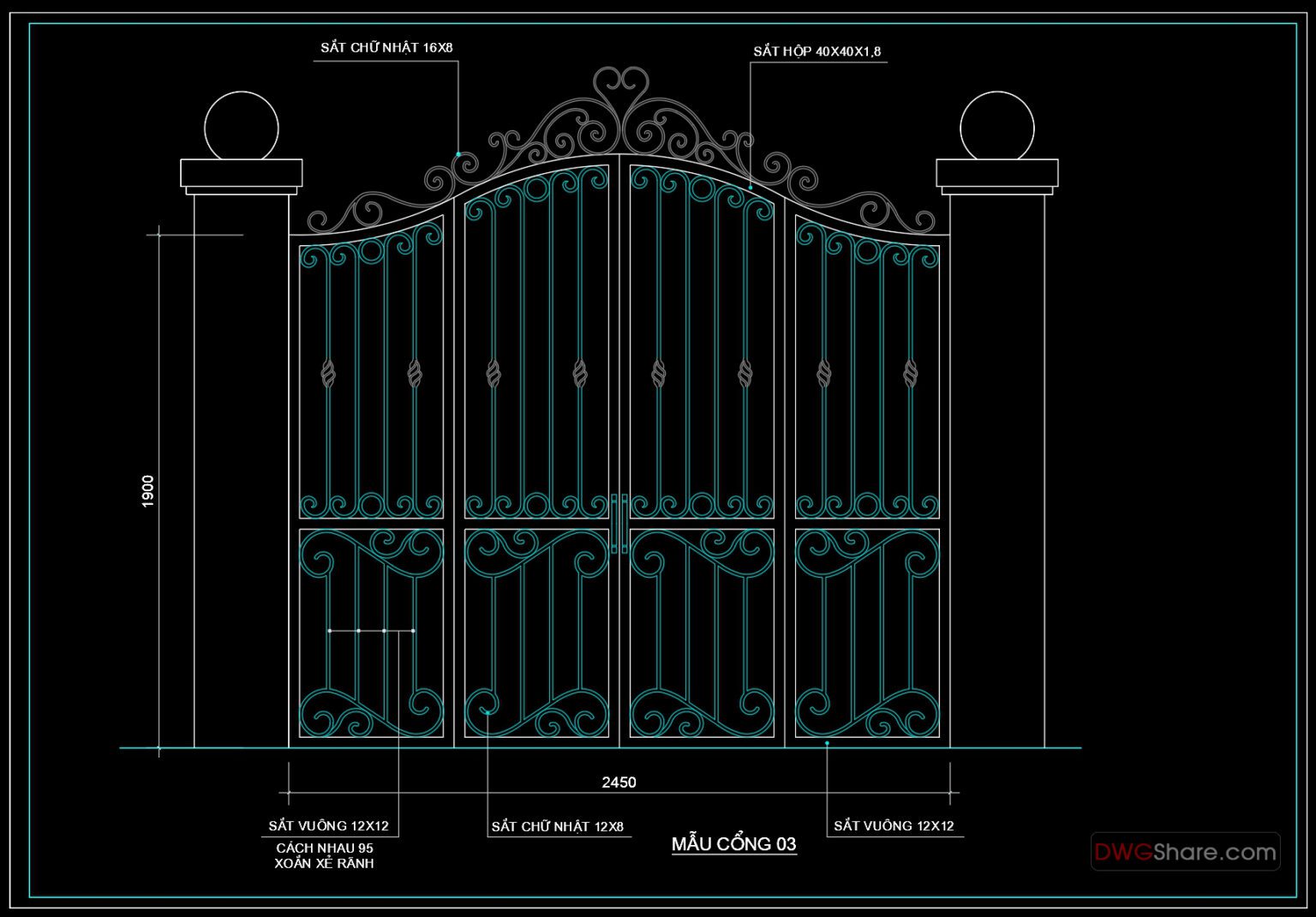 103.Gate design AutoCAD blocks free download