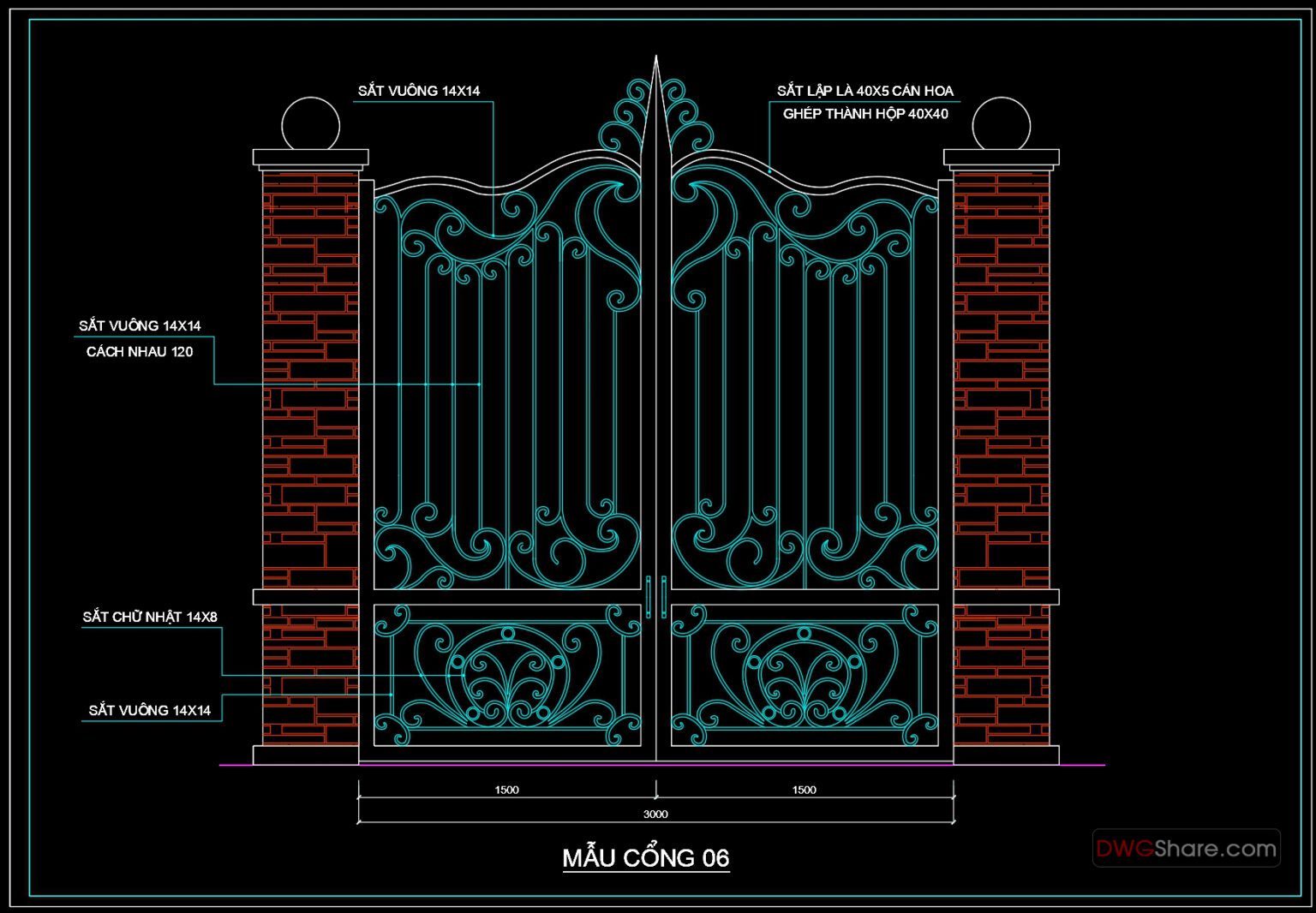 104.Gate design AutoCAD blocks free download