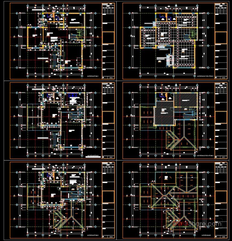 2 Levels Villa 13.3x12.8m AutoCAD File Free Download