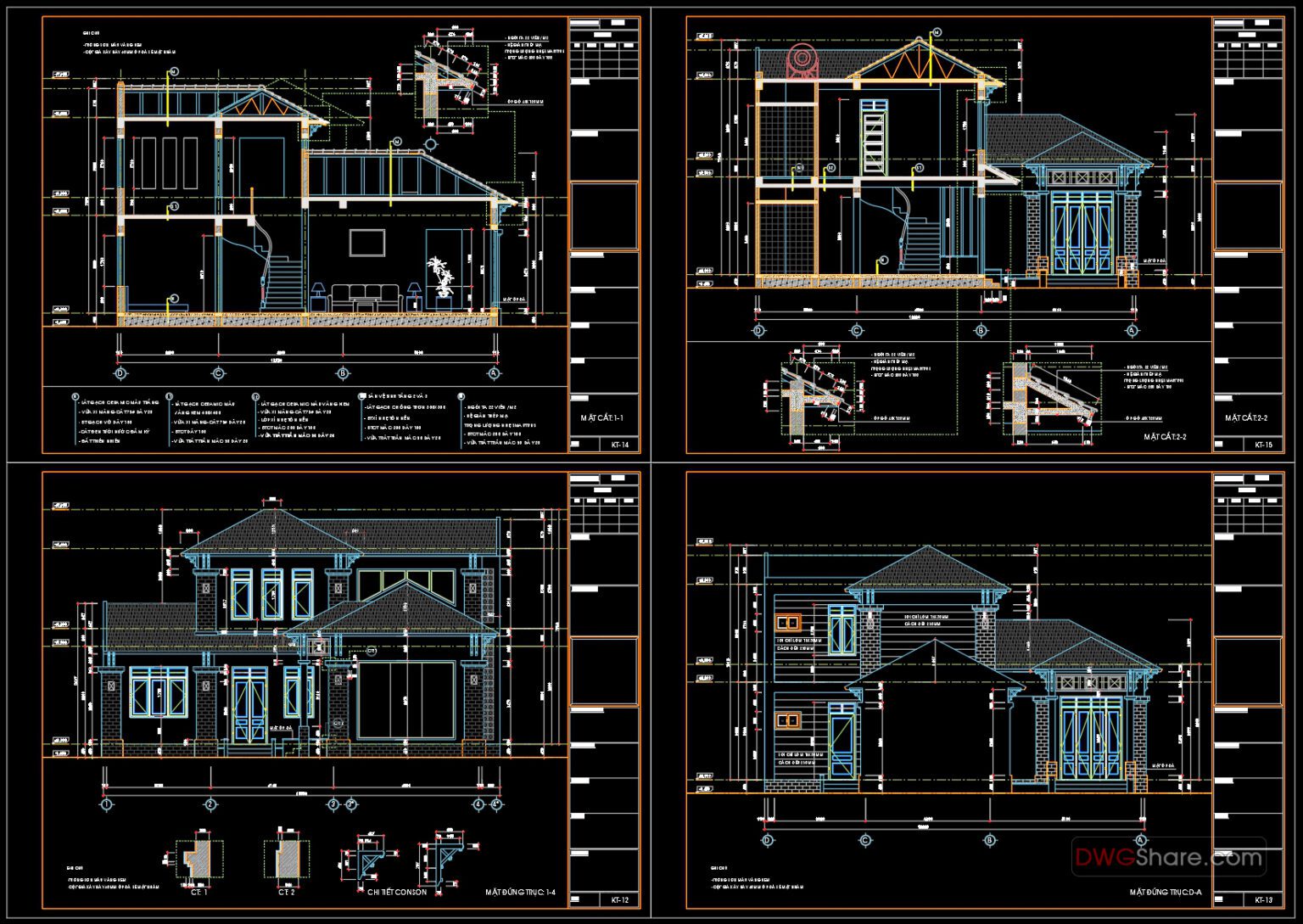 2 Levels Villa 13.3x12.8m AutoCAD File Free Download