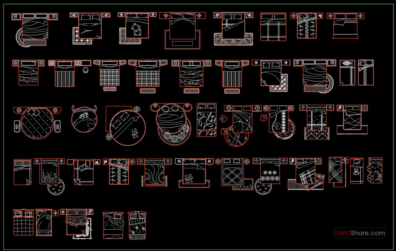 24.Beds in top view AutoCAD blocks free download
