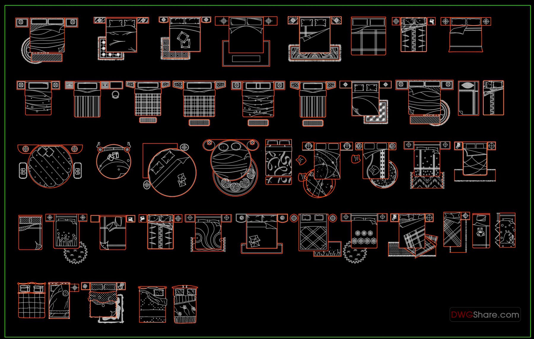24.Beds in top view AutoCAD blocks free download