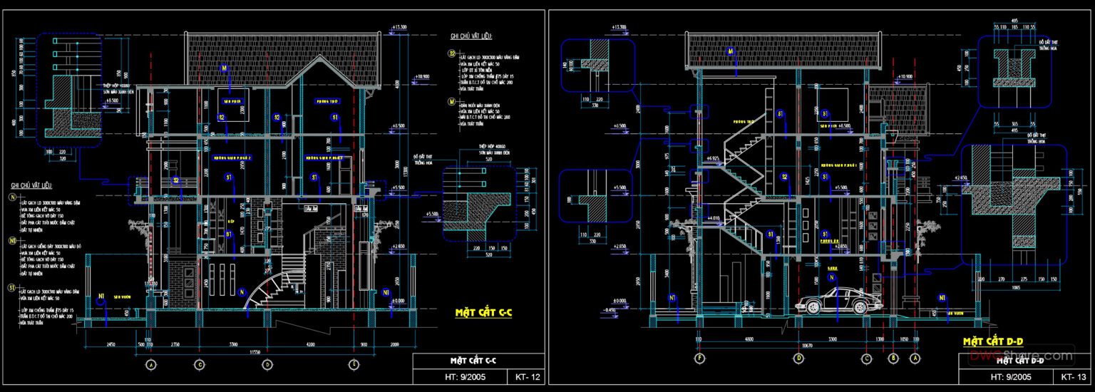 3 Levels Villa 9x16m AutoCAD File Free Download