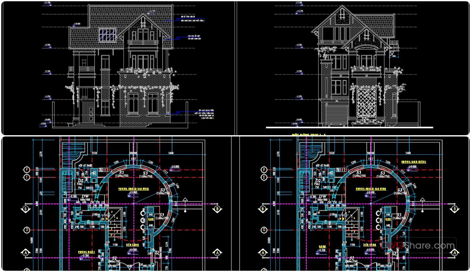 3 Levels Villa 9x16m AutoCAD File Free Download