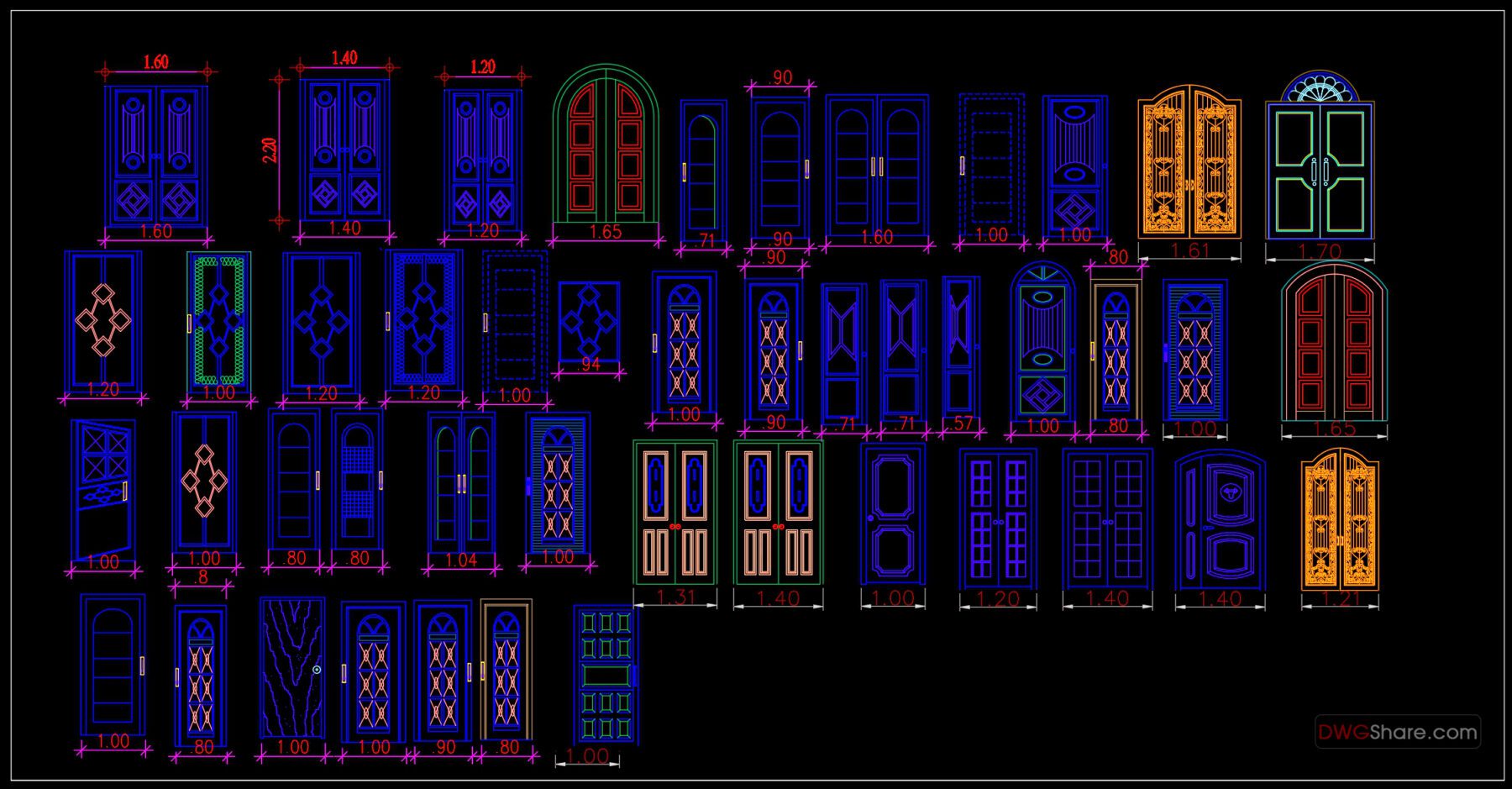 335.CAD blocks doors dwg 2d free download