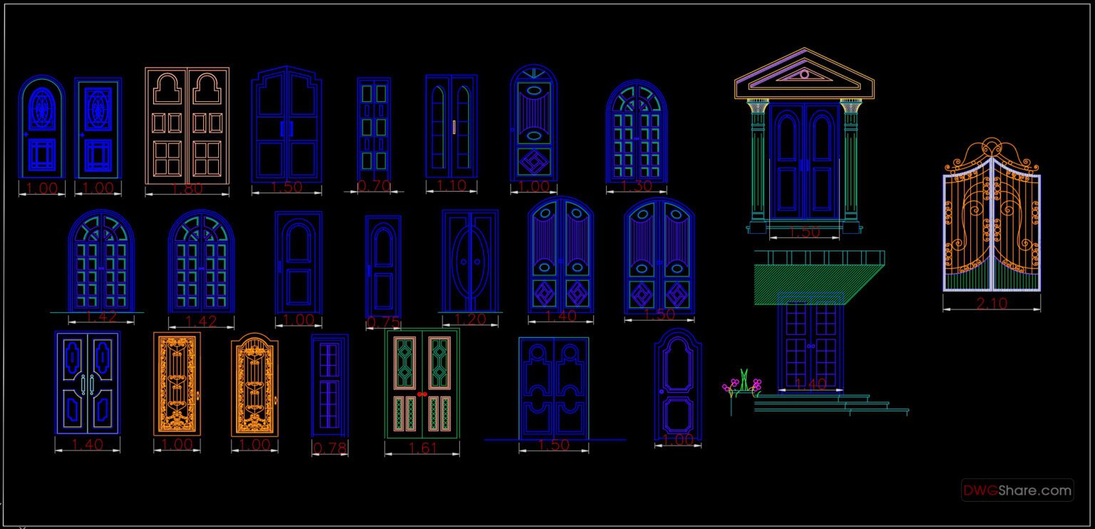 335.CAD blocks doors dwg 2d free download