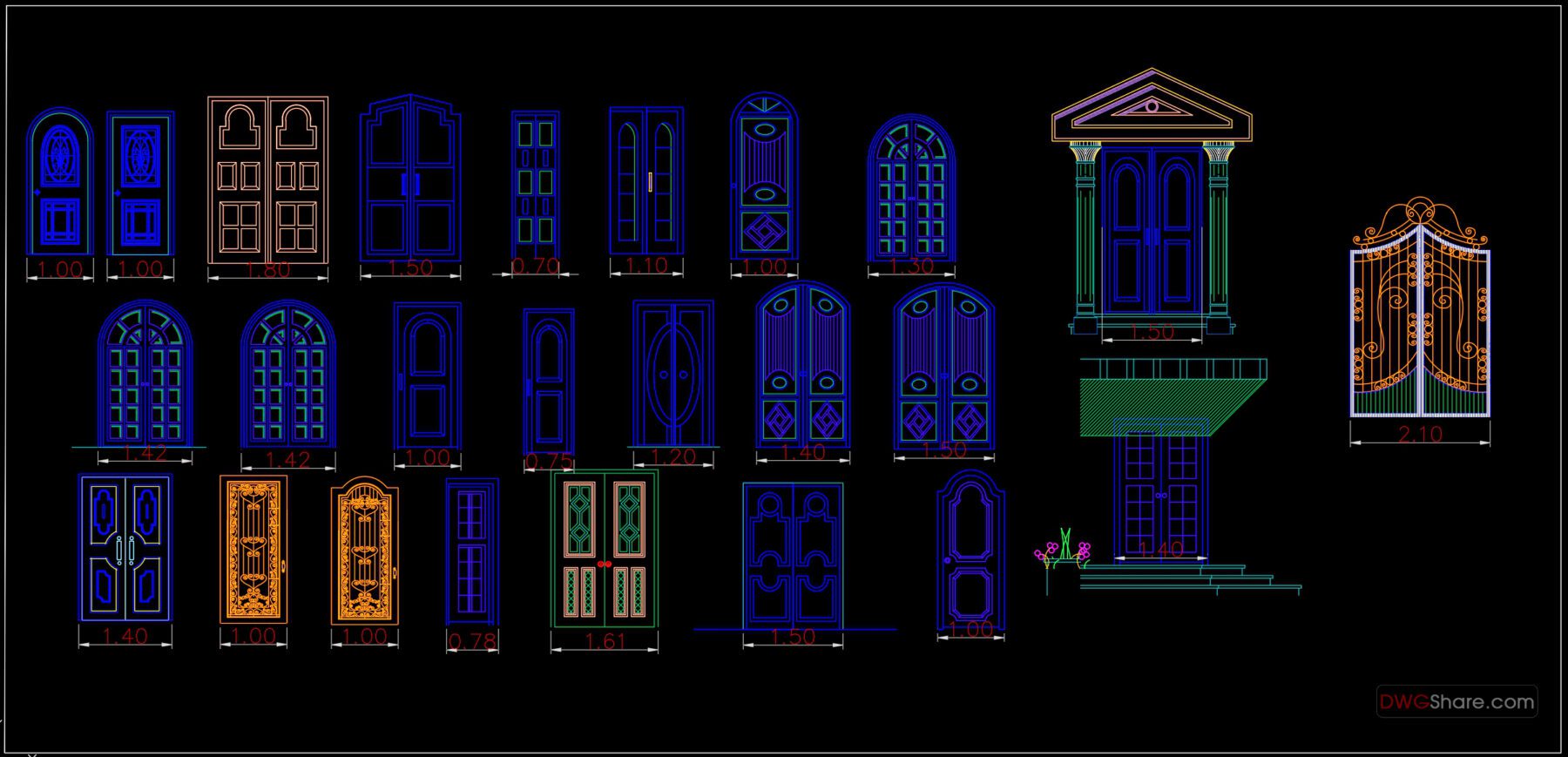 335.CAD blocks doors dwg 2d free download