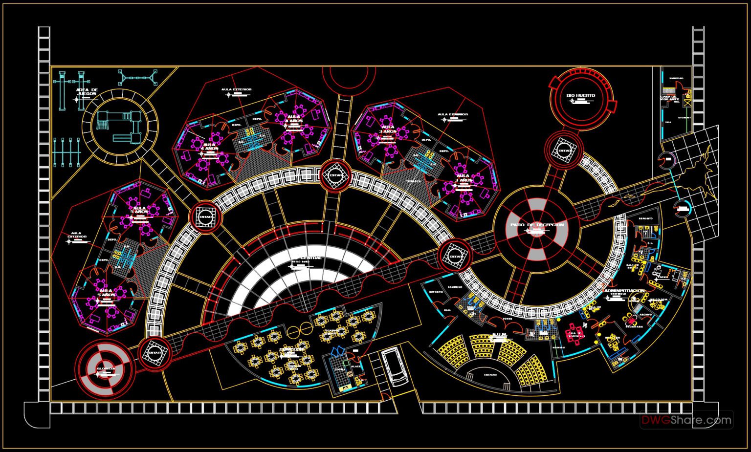 35.Initial educational center Autocad File Download