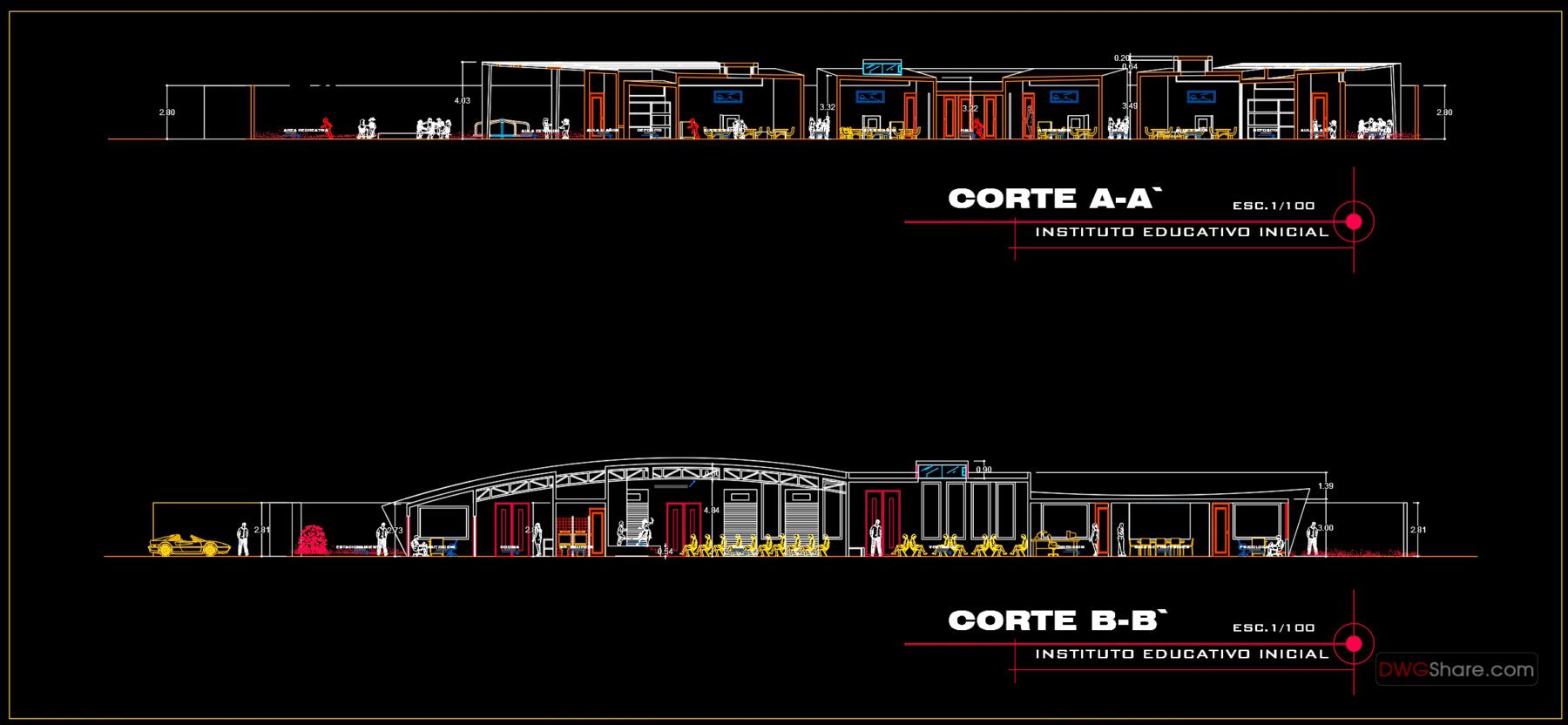 35.Initial educational center Autocad File Download