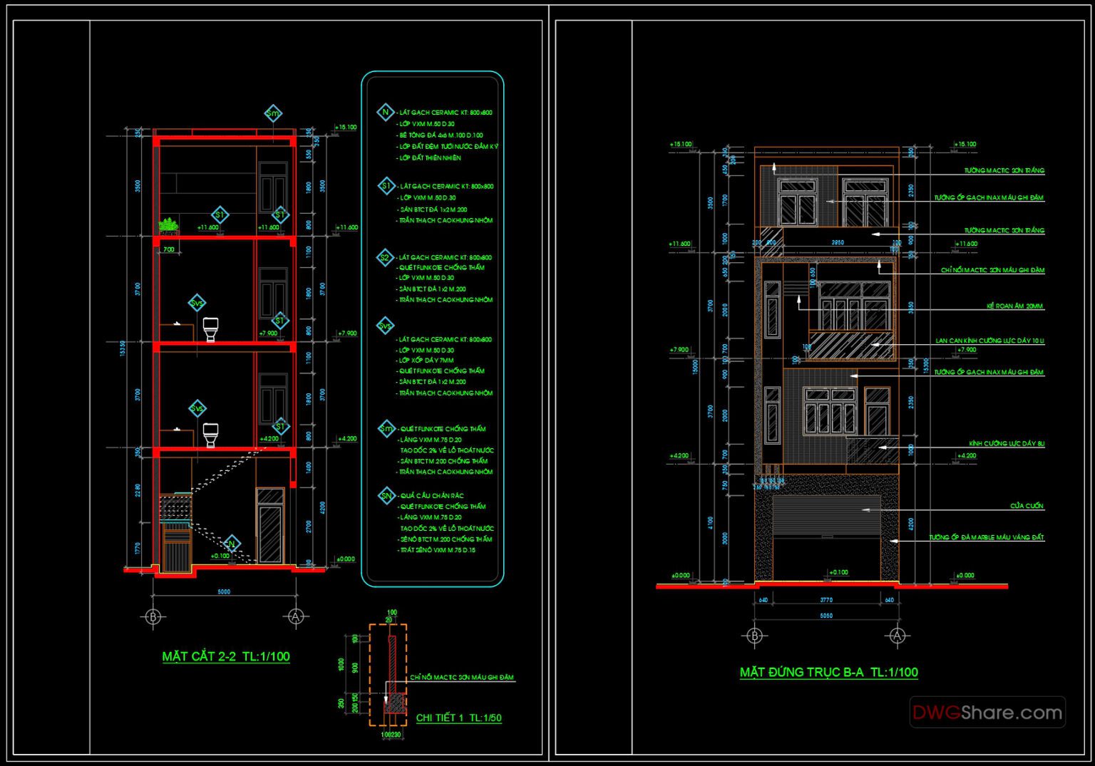 4 Levels House 5x18.6m AutoCAD File Free Download