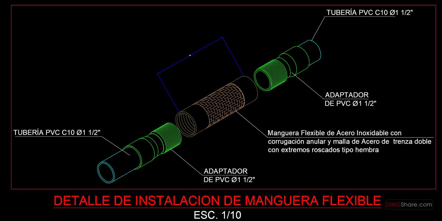 45.Flexible Hose Installation Detail Autocad Drawing DWG