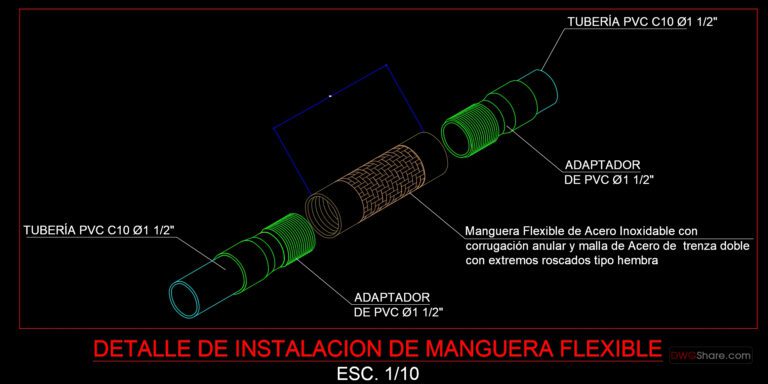 45.Flexible Hose Installation Detail Autocad Drawing DWG