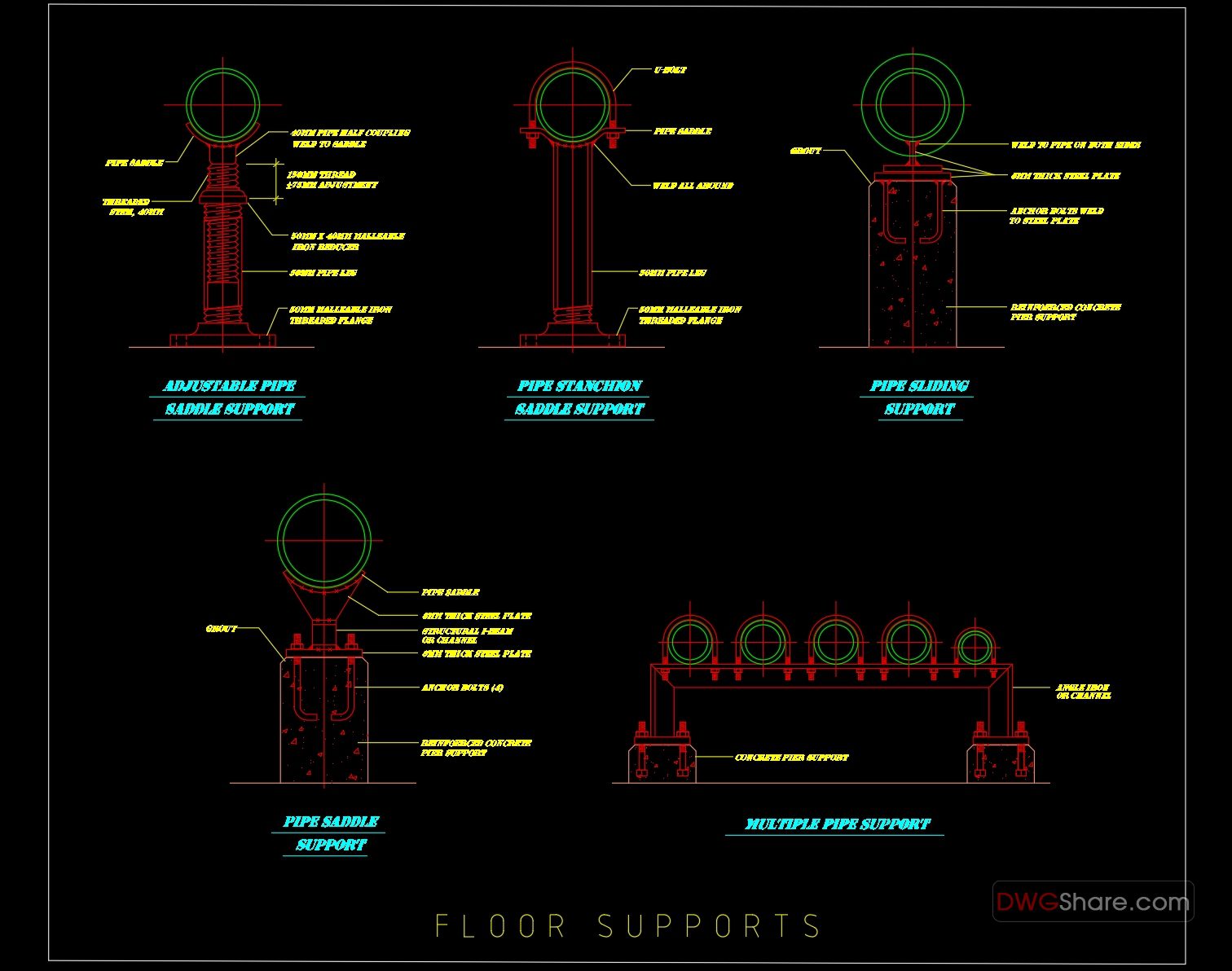 49 Floor Pipe Supports Autocad Drawing DWG 49 Floor Pipe Supports Autocad Drawing DWG