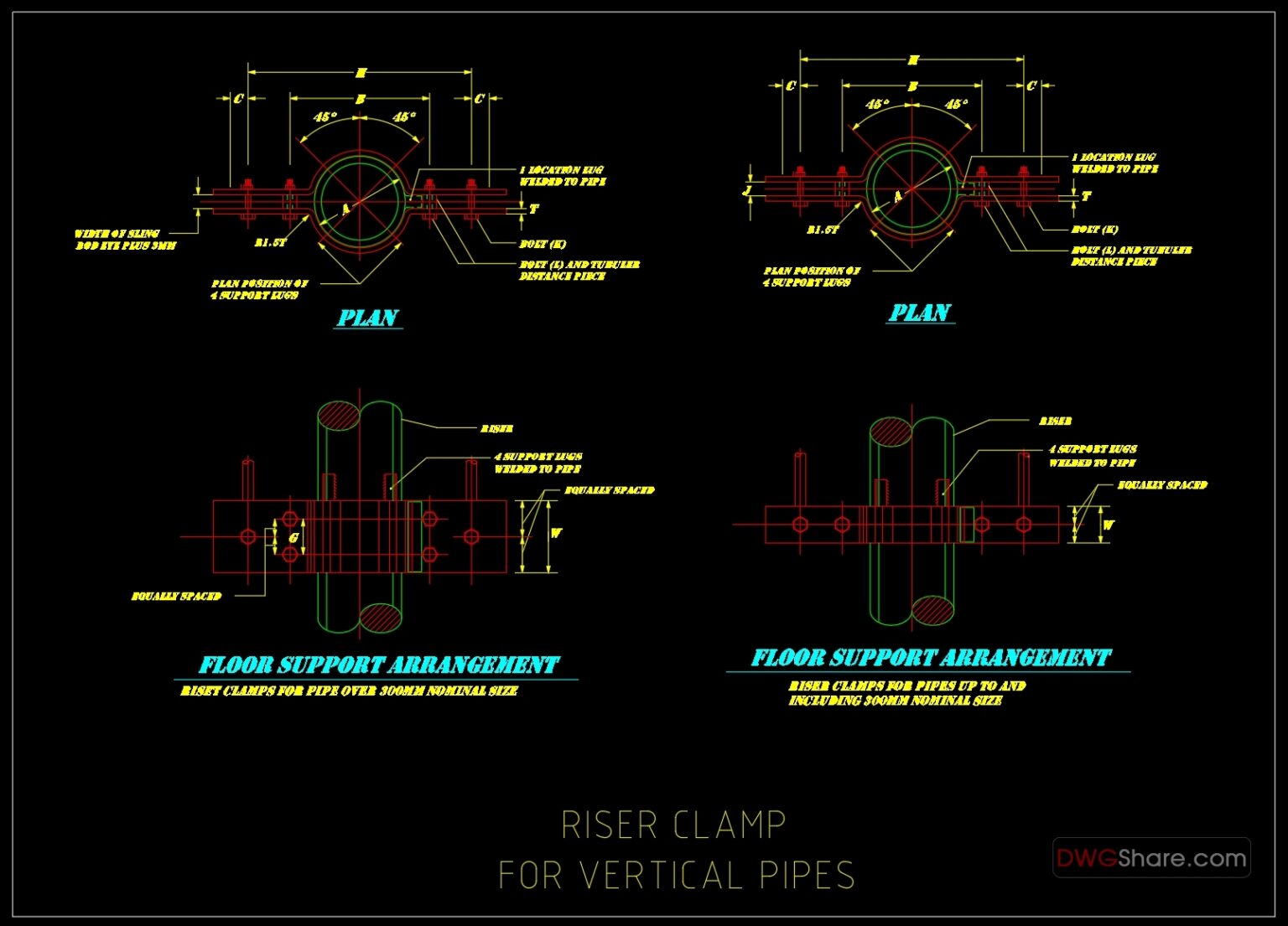 50.Riser Clamp For Vertical Pipes Autocad Drawing DWG