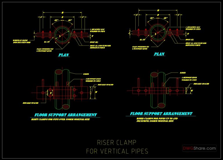 50.Riser Clamp For Vertical Pipes Autocad Drawing DWG