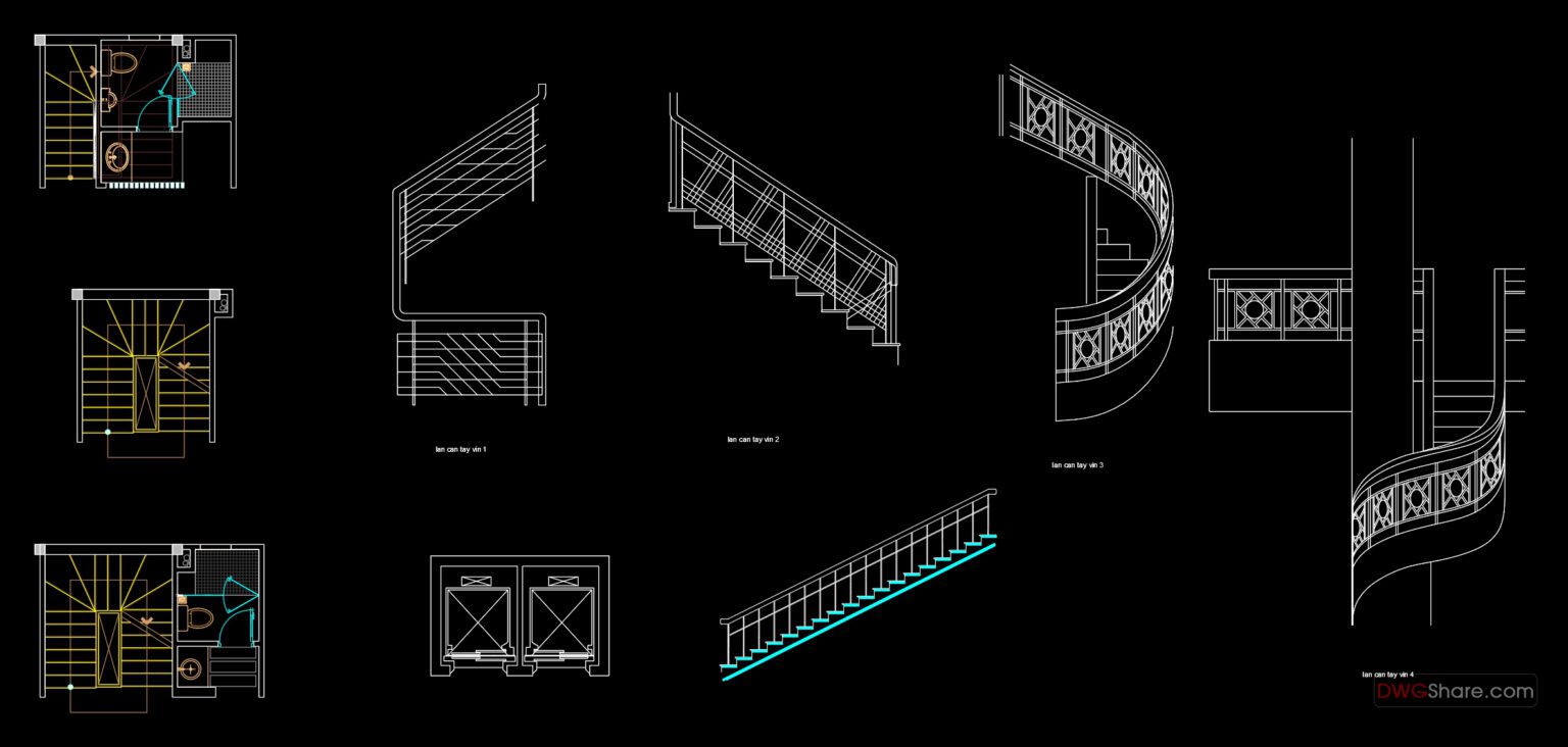 52.Details handrail stairs autocad free download
