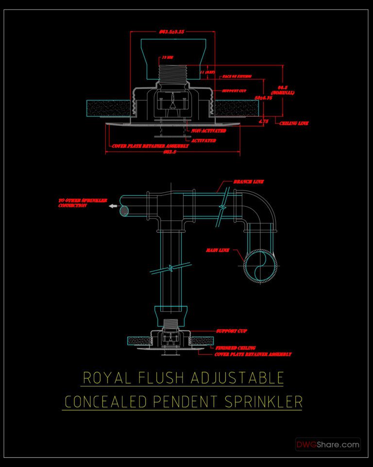 53.Royal Flush Adjustable Concealed Pendant Sprinkler Detail Autocad ...