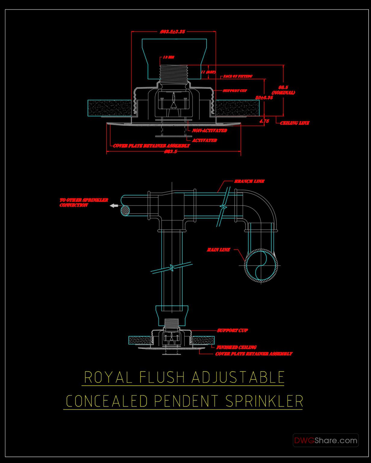 53.Royal Flush Adjustable Concealed Pendant Sprinkler Detail Autocad ...