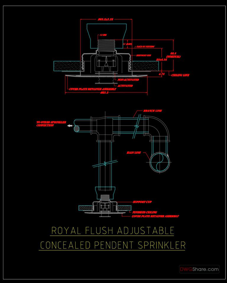 53.Royal Flush Adjustable Concealed Pendant Sprinkler Detail Autocad Drawing DWG