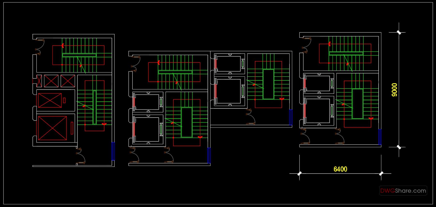 55.Free DWG models of Stairs in plan view