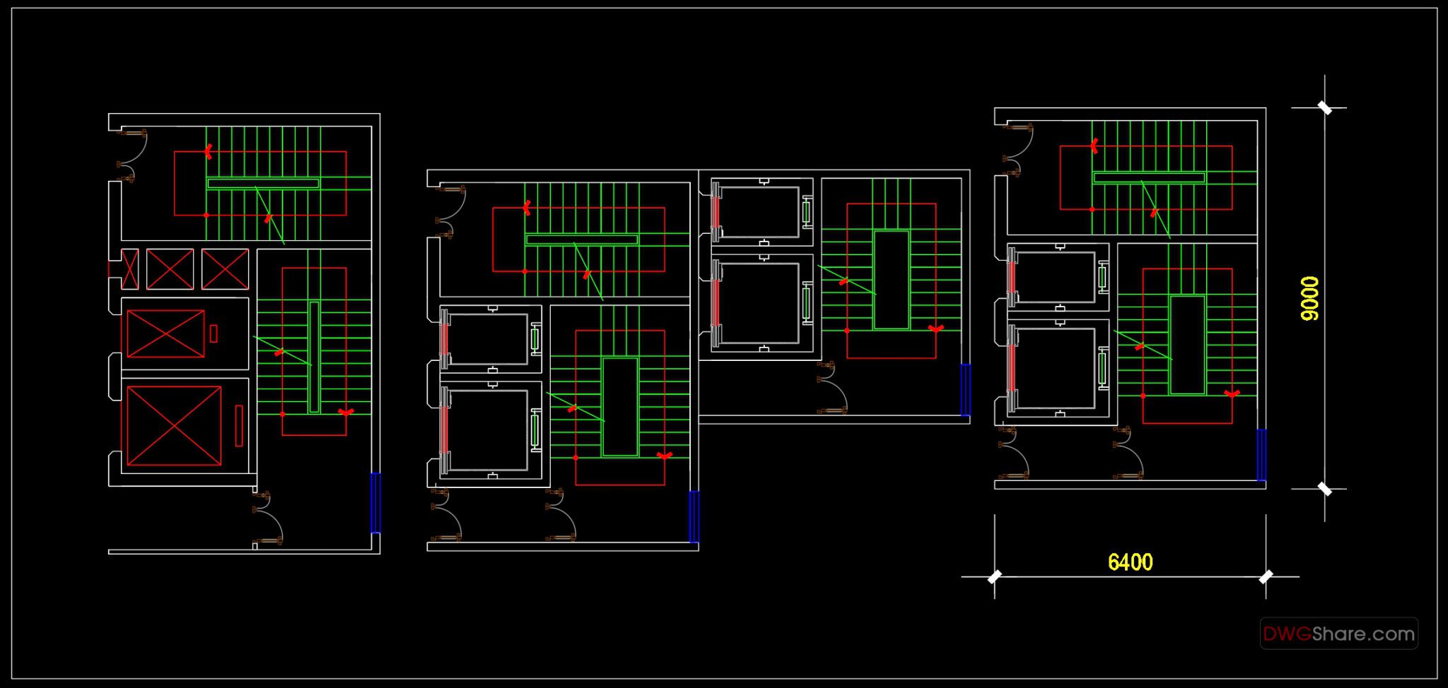 55.Free DWG models of Stairs in plan view